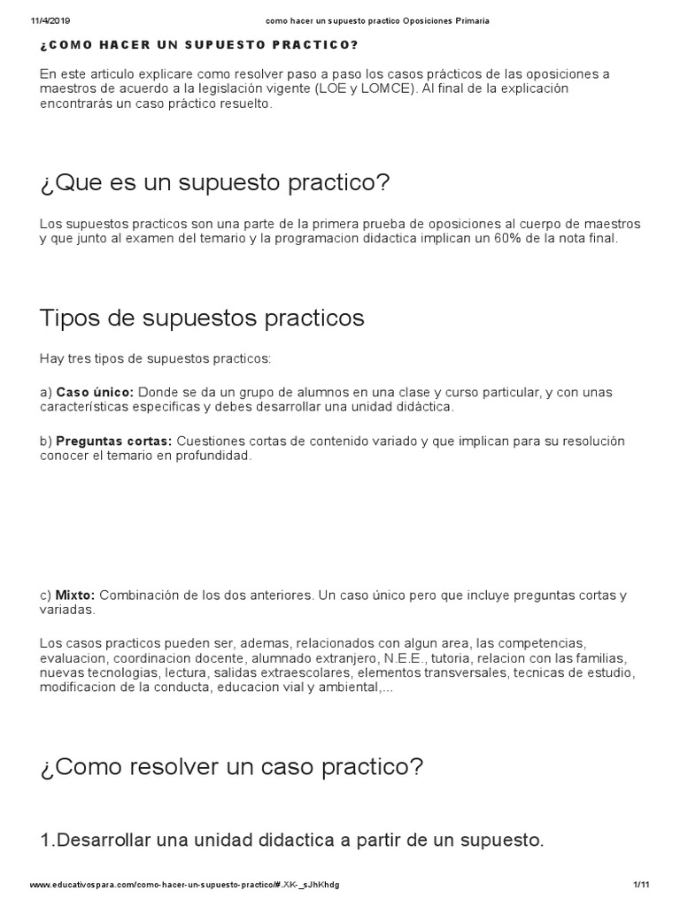 Supuestos Prácticos para Oposiciones Primaria | PDF | Educación ...
