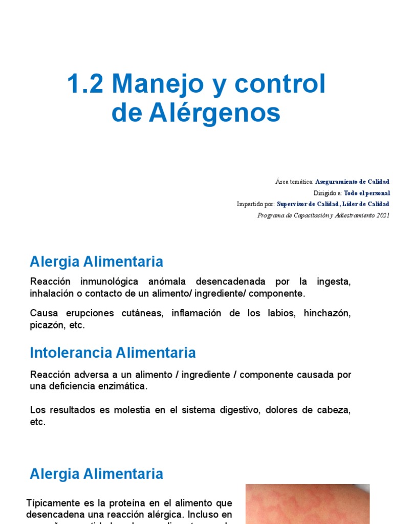 1 2 Manejo Y Control De Alergenos Pdf Alimentos Alergia