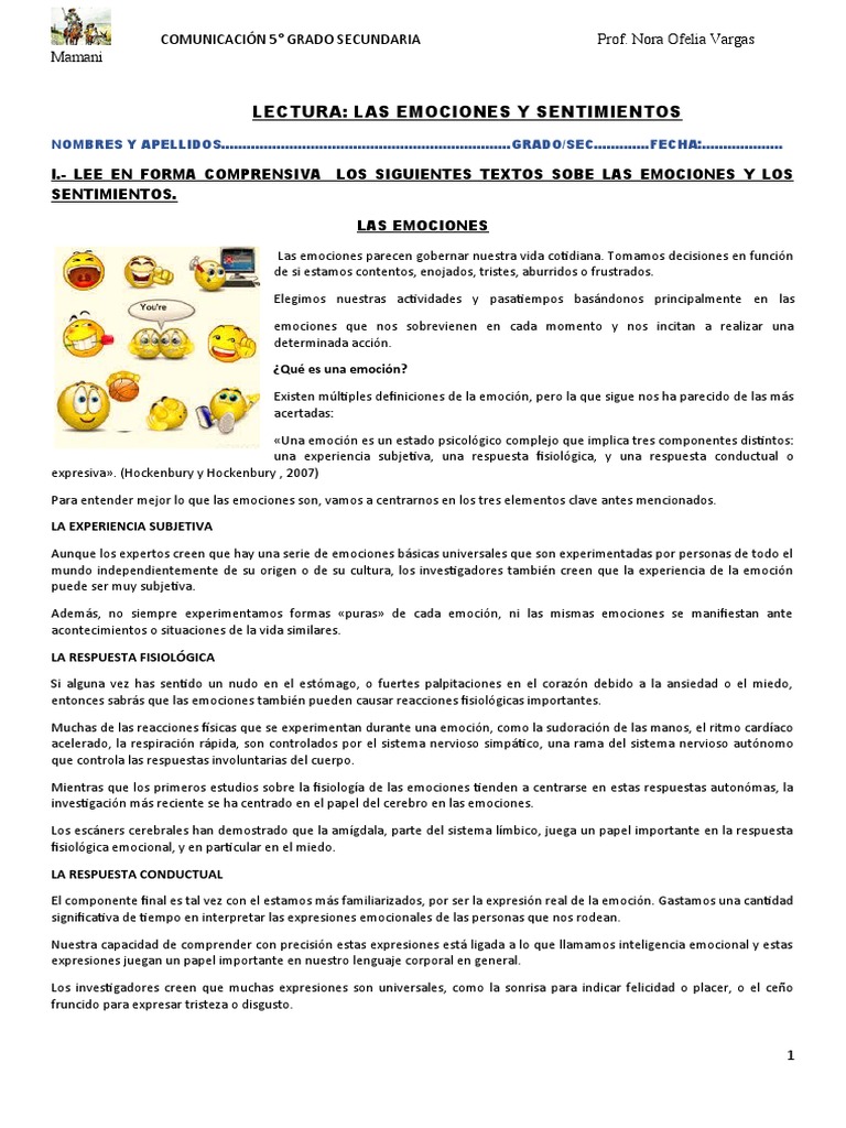 Lectura Las Emociones y Sentimientos. | PDF | Las emociones | Sensación