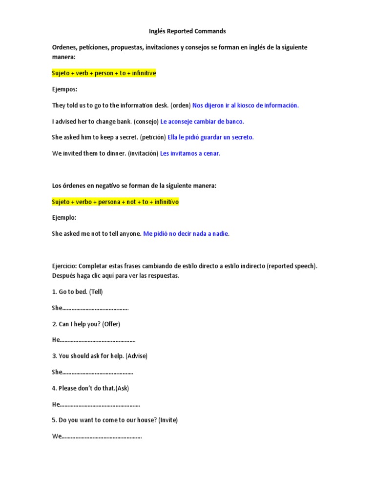 Inglés Reported Commands | PDF
