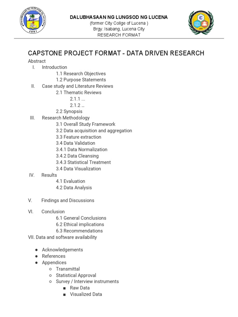 Capstone Project Format - Data Driven Research: Dalubhasaan NG Lungsod NG Lucena | PDF | Data ...