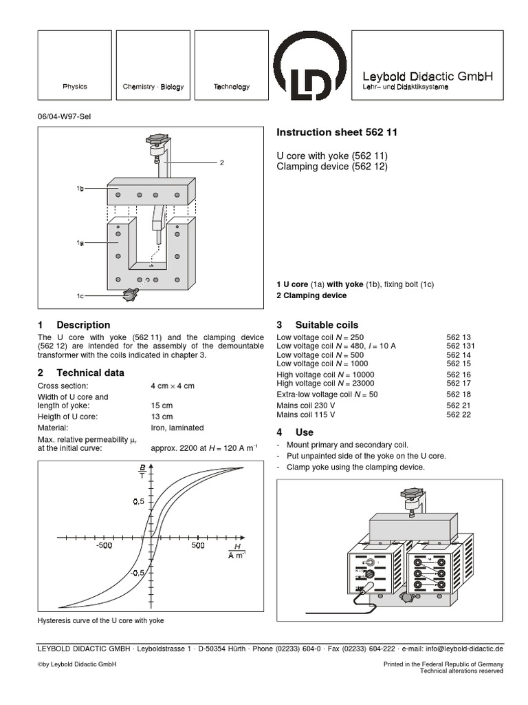 Instruction Sheet 562 11: U Core With Yoke (562 11) Clamping Device ...