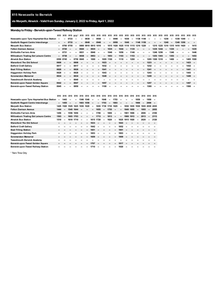 X15 Bus Timetable: Newcastle to Berwick | PDF | Transport