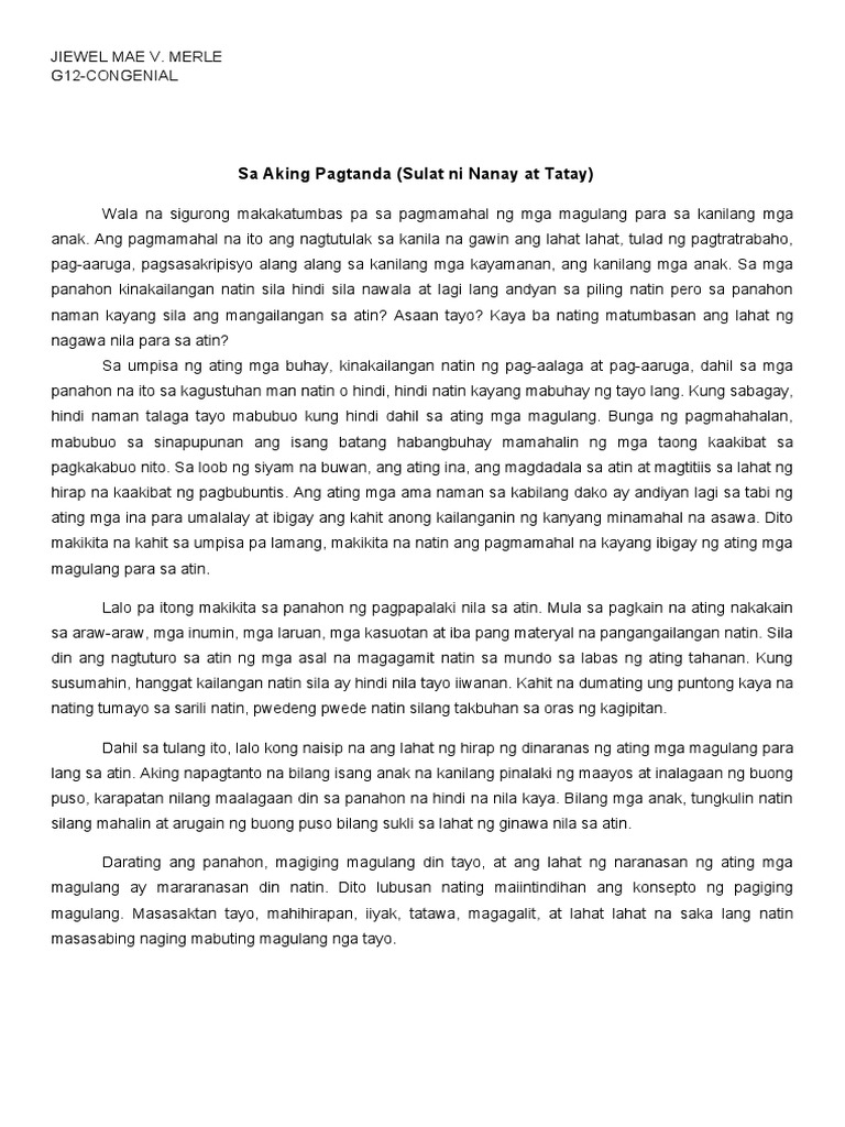 Sulat Ni Nanay at Ni Tatay | PDF