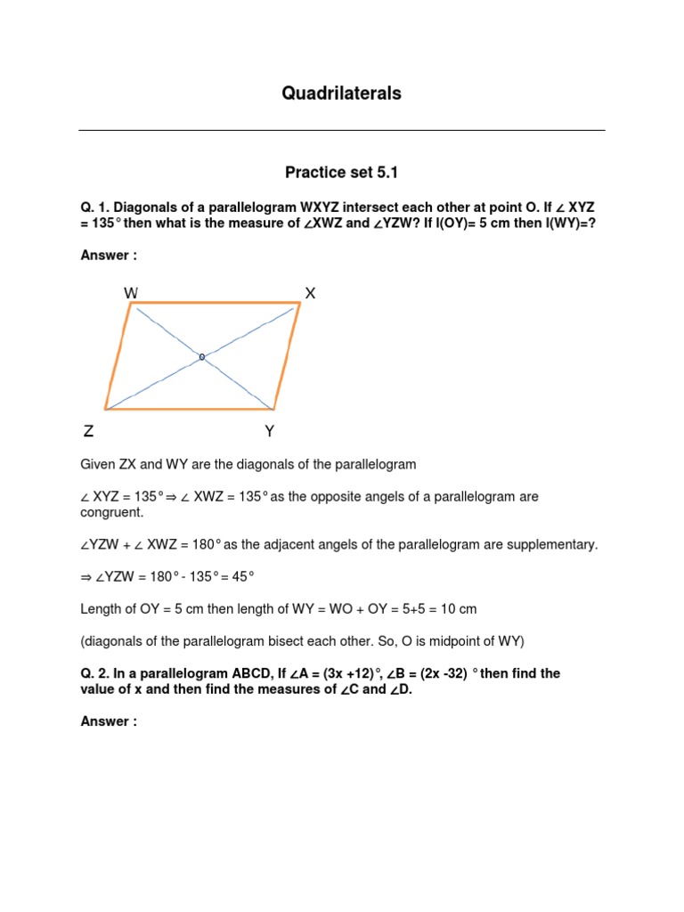 Quadrilaterals: Practice Set 5.1 | PDF | Rectangle | Geometric Shapes