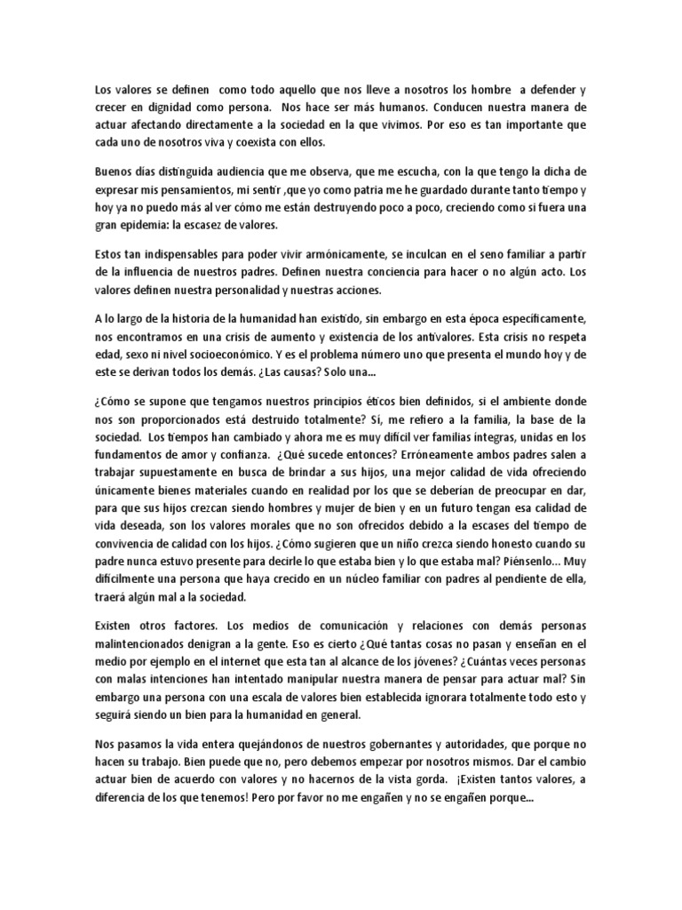 Los Valores Como Pieza de Oratoria | PDF