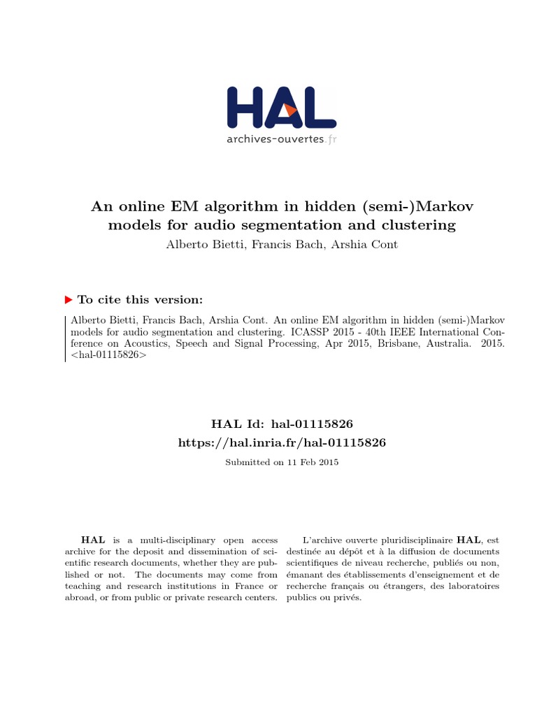 Bietti Et Al. - 2015 - An Online em Algorithm in Hidden (Semi-) Markov Models For Audio ...