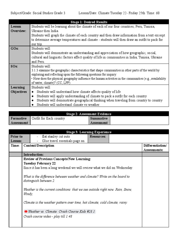 Climate Lesson Plans - Continuing Feb 28th - 4th | PDF | Lesson Plan ...