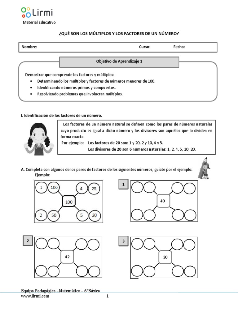 Múltiplos, Factores, Números Primos y Compuestos | PDF | Número primo ...