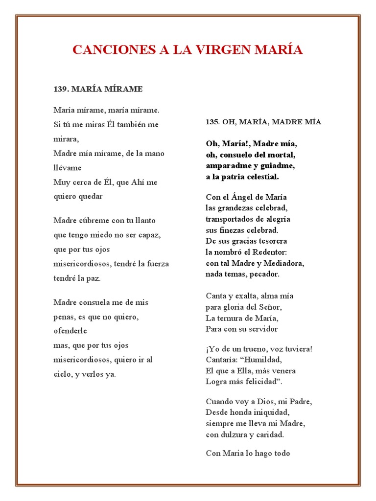 Canciones A La Virgen María | PDF | María, madre de Jesús | Amor