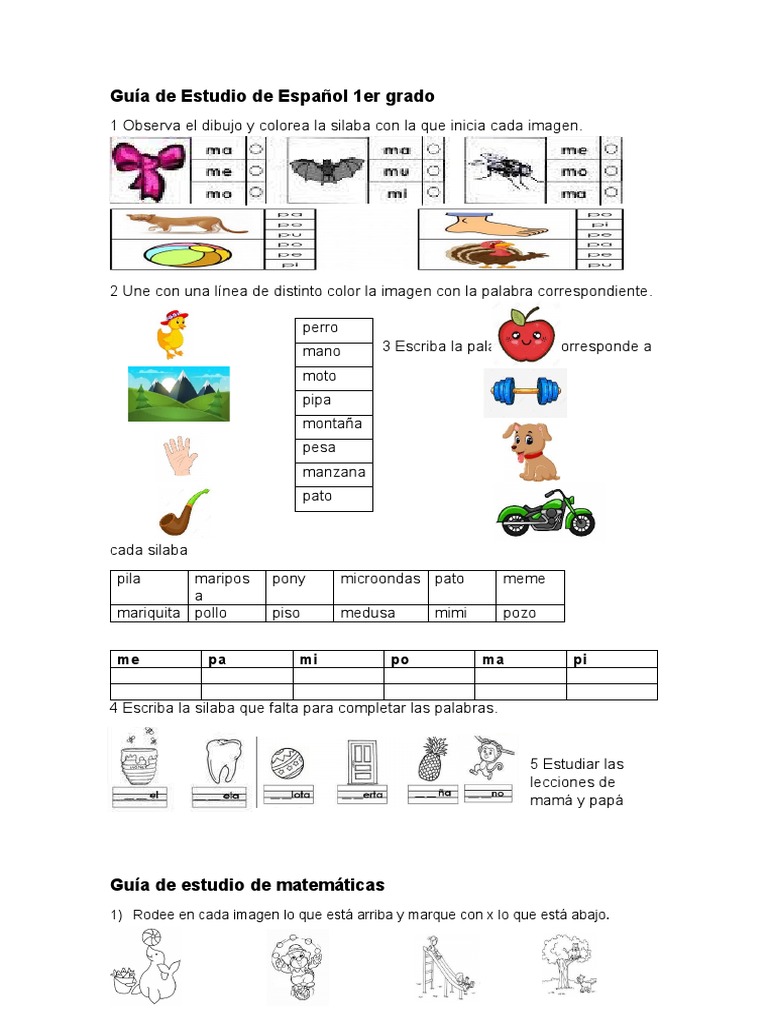 Guía de Estudio de Español 1er Grado I PAC EXAMEN | PDF