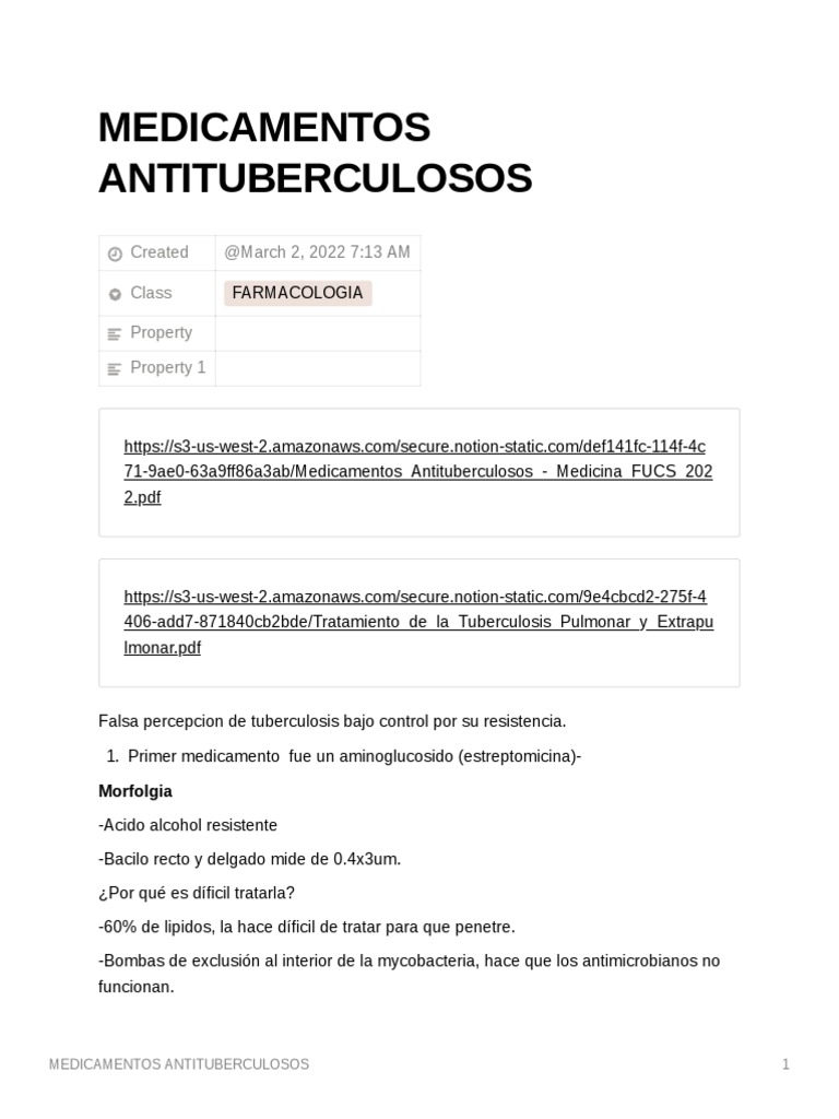 Medicamentos Antituberculosos | PDF | Tuberculosis | Ciencias de la Salud
