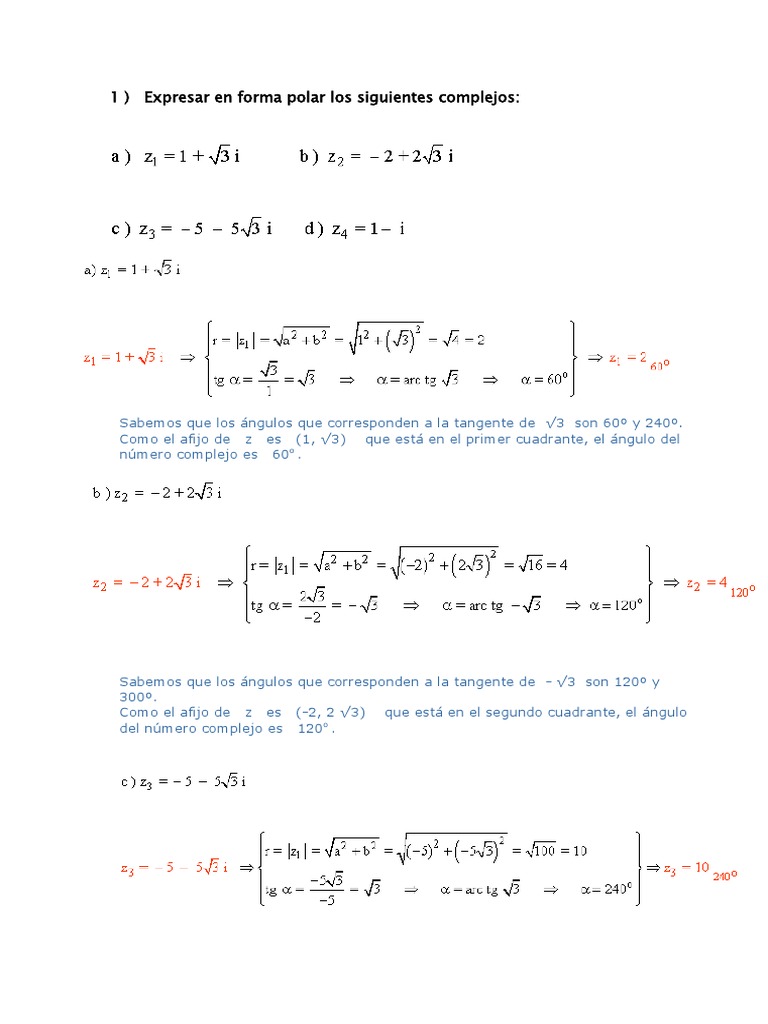 Ejercicios Resueltos de Números Complejos | PDF | Número complejo ...