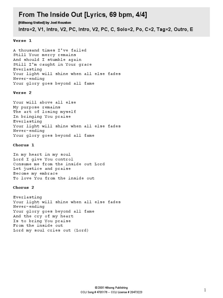 From The Inside Out - Lyrics-2 | PDF
