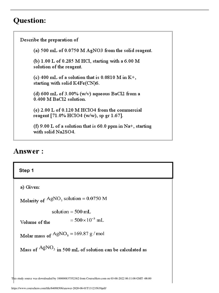 Answer 2020 06 01T131235.639 PDF | PDF | Mass Concentration (Chemistry ...