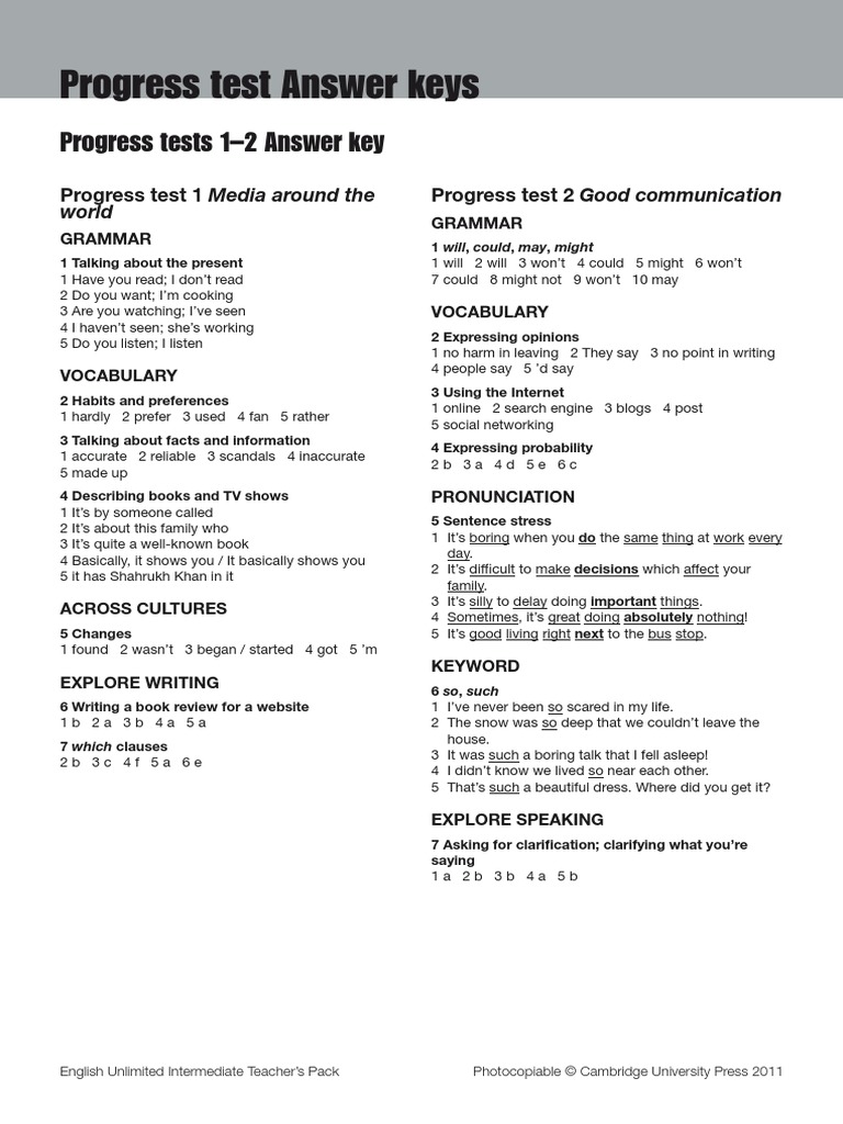English Unlimited Intermediate Progress | PDF | Question | English Language