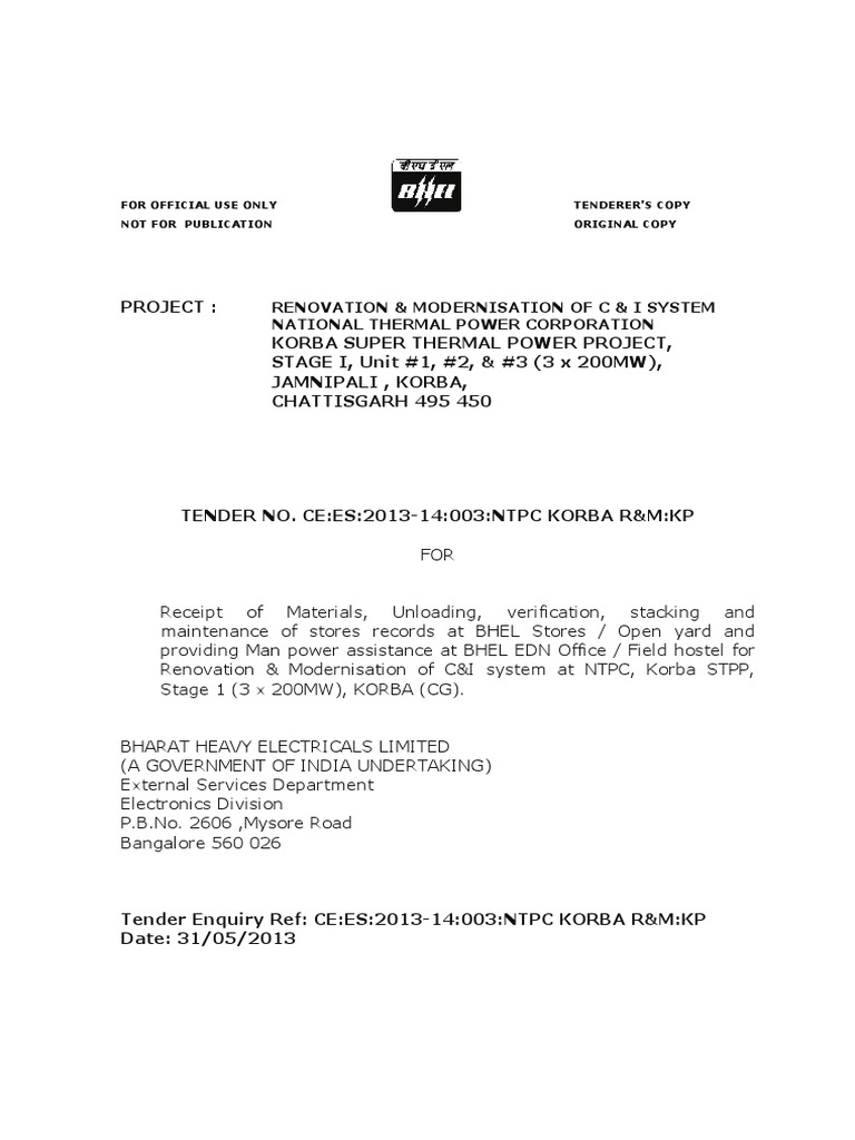 NTPC Korba C&I System R&M Tender | PDF | Money | Legal Tender