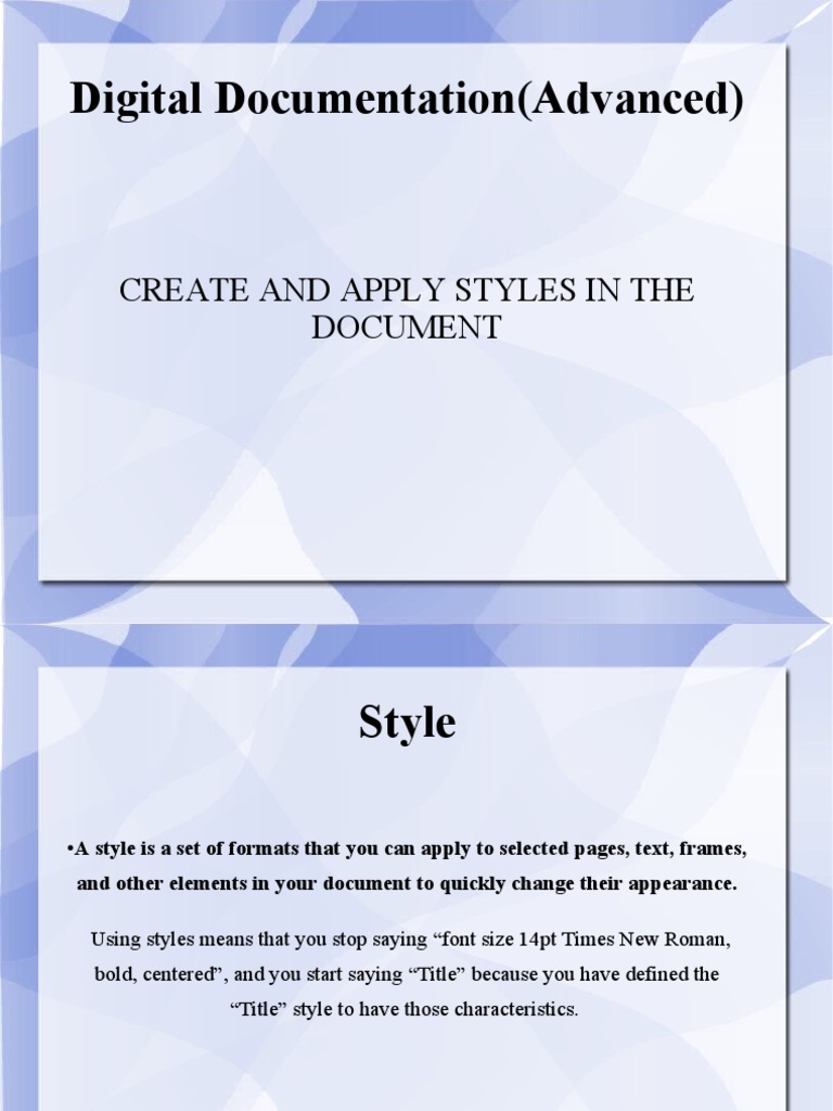 Digital Documentation (Advanced) : Create and Apply Styles in The ...