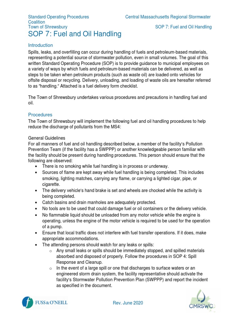 SOP 07a Fuel and Oil Handling | PDF | Oil Spill | Storm Drain