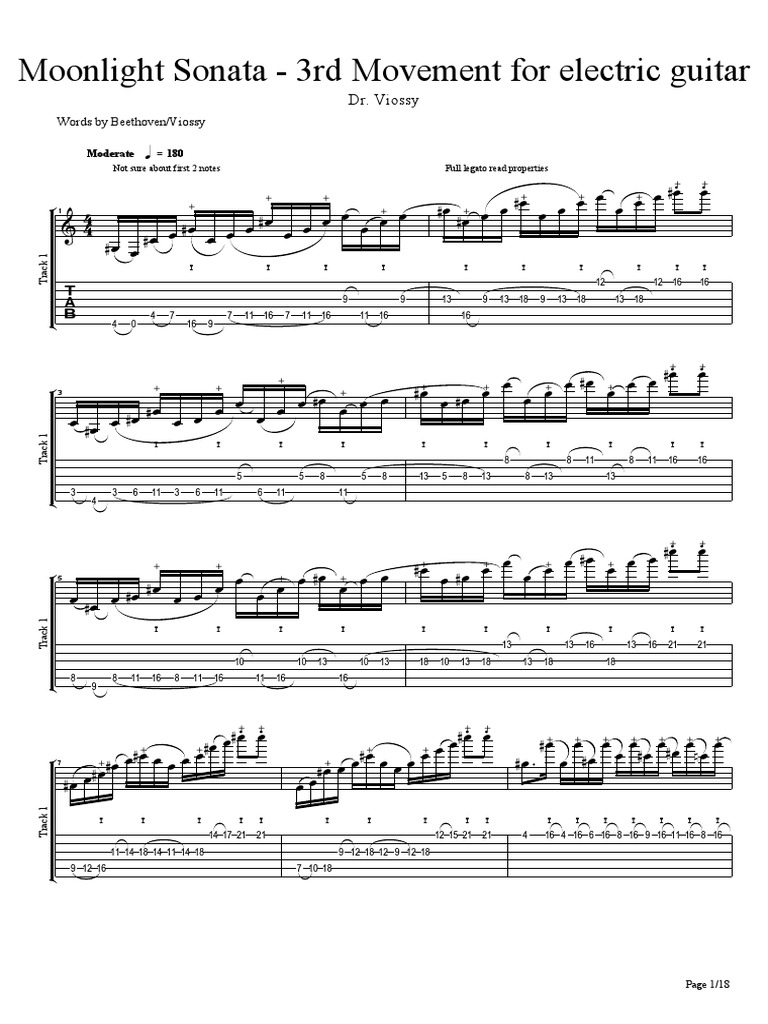 Moonlight Sonata - 3rd Movement For Electric Guitar | PDF | Piano ...