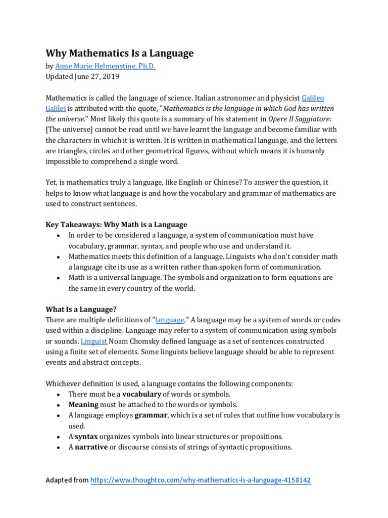 Why Mathematics Is A Language: Anne Marie Helmenstine, PH.D | Download ...