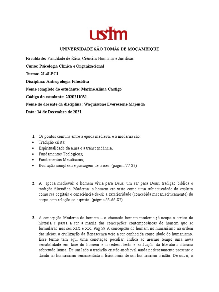 Ustm - Modelo de Folha de Teste | PDF | Antropologia | Aristóteles