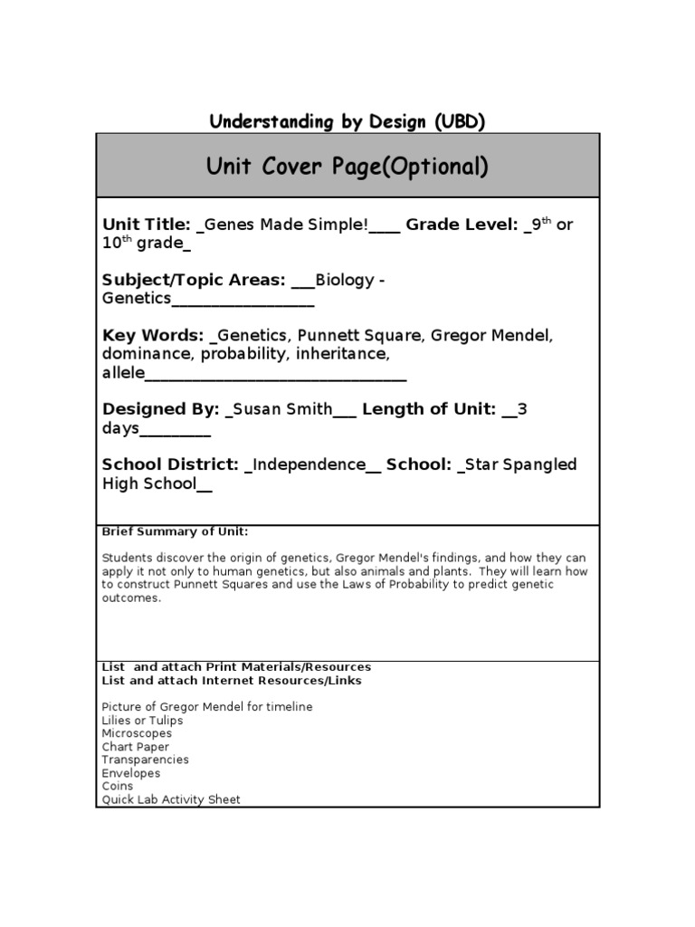 Biology UBD Unit | PDF | Heredity | Genetics