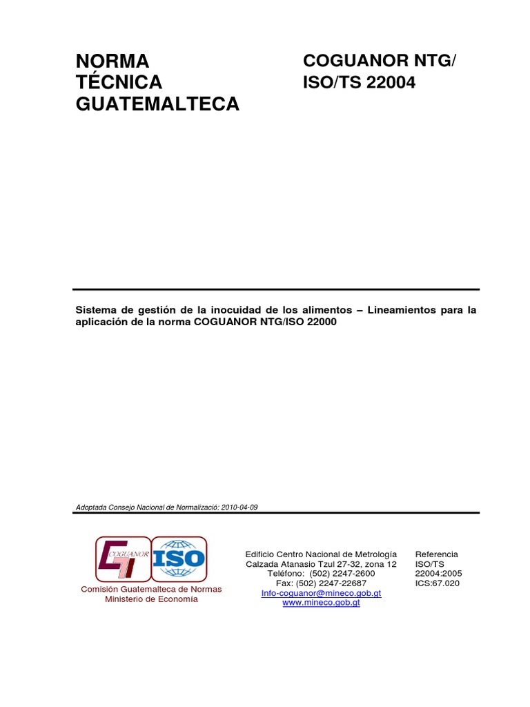 Coguanor NTG Iso 22004 | PDF | Análisis de Riesgo y Puntos Críticos de Control | Seguridad ...