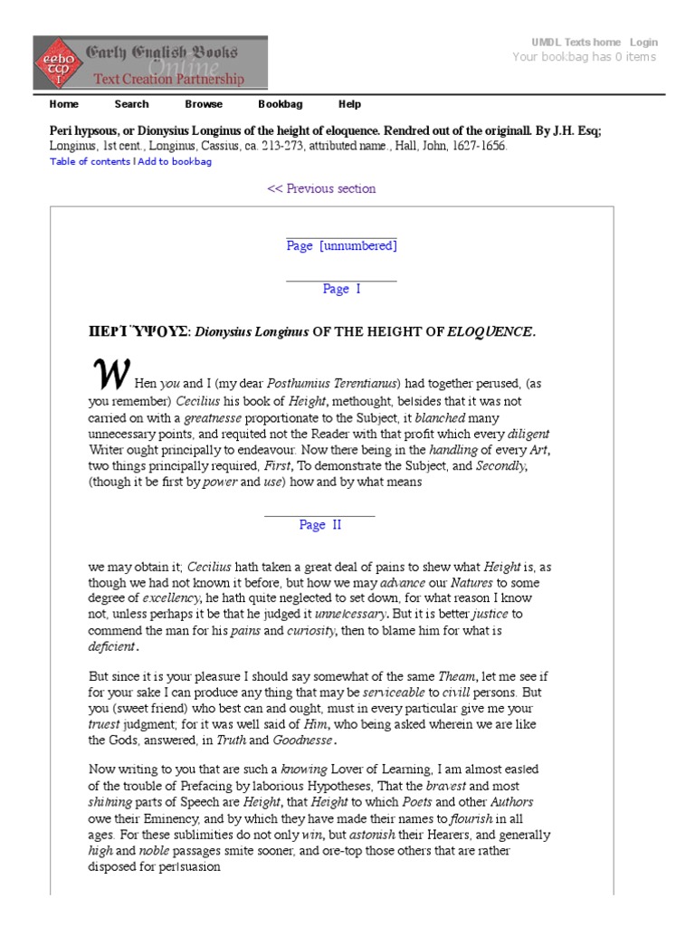 Pseudo-Longino, The Height of Eloquence (1652) | PDF | Iliad | Odyssey