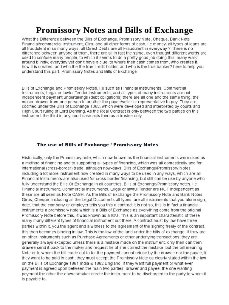 The True Meaning of Promissory Notes and Bills of Exchange | PDF ...