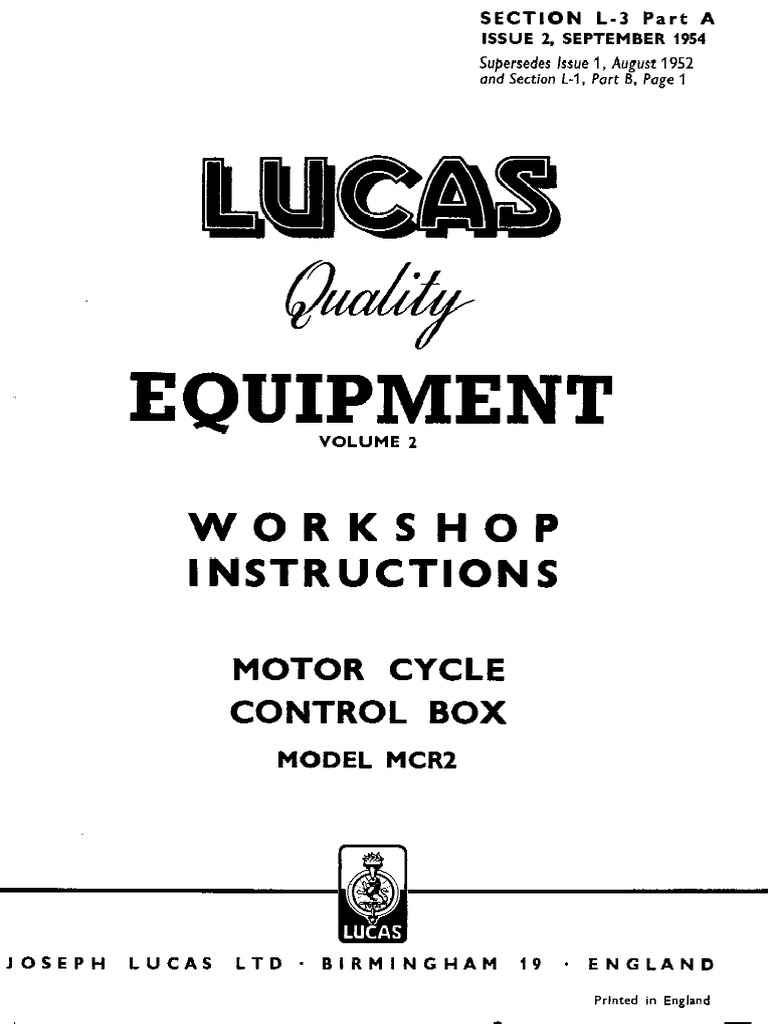 Lucas MCR2 Control Box | PDF