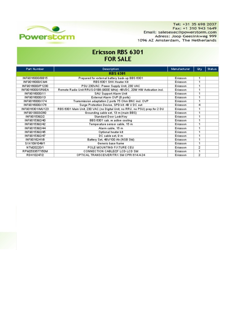 Dokumen - Tips Ericsson Rbs 6301 For Sale From Powerstorm 4sm11261277 ...