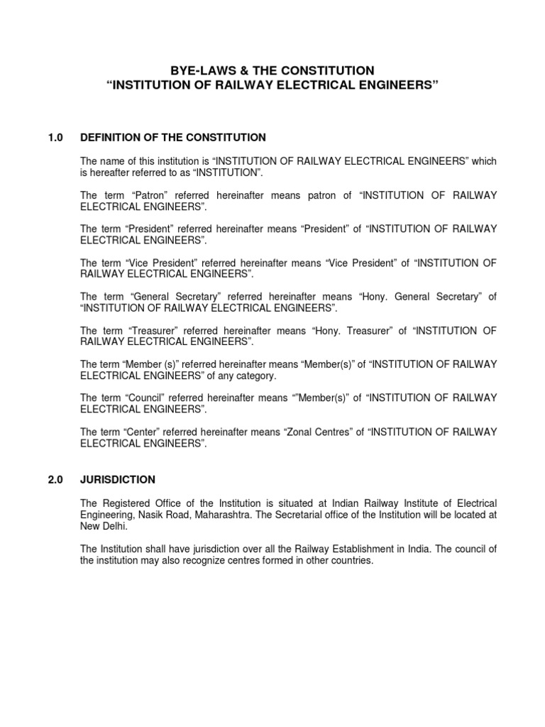 Bye-Laws & The Constitution "Institution of Railway Electrical ...