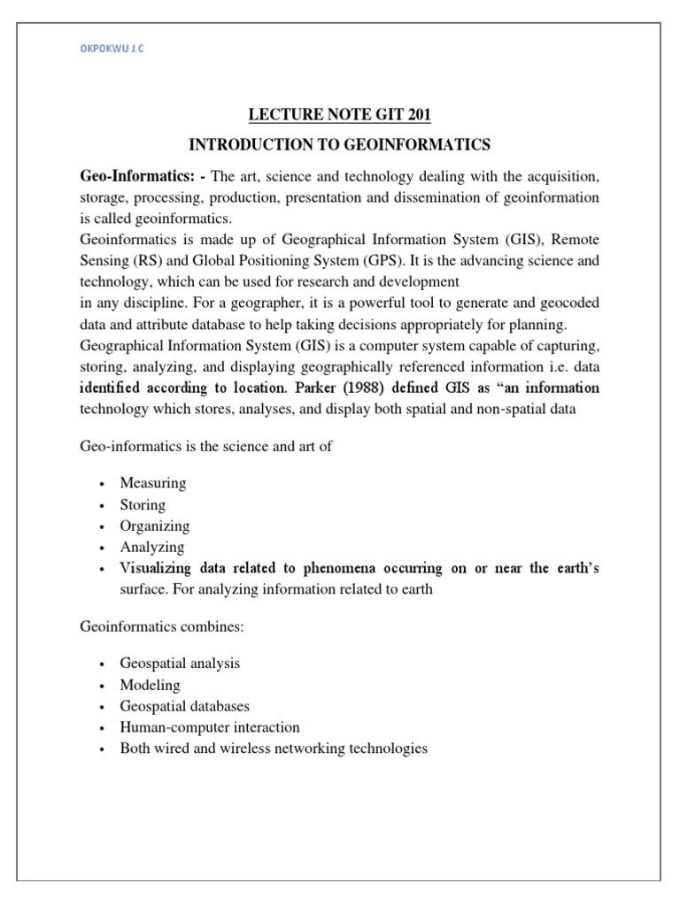 Introduction To GeoInformatics | PDF | Geographic Information System | Databases