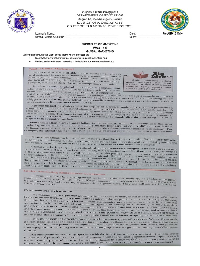 SLM - Principles of Mktg. Q2 W4 6.. | PDF | Economies | Marketing SLM - Principles of Mktg. Q2 W4 6.. | PDF | Economies | Marketing