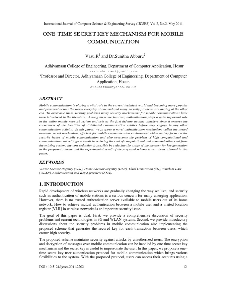 Mobile Security: One-Time Key Mechanism | PDF | Key (Cryptography ...