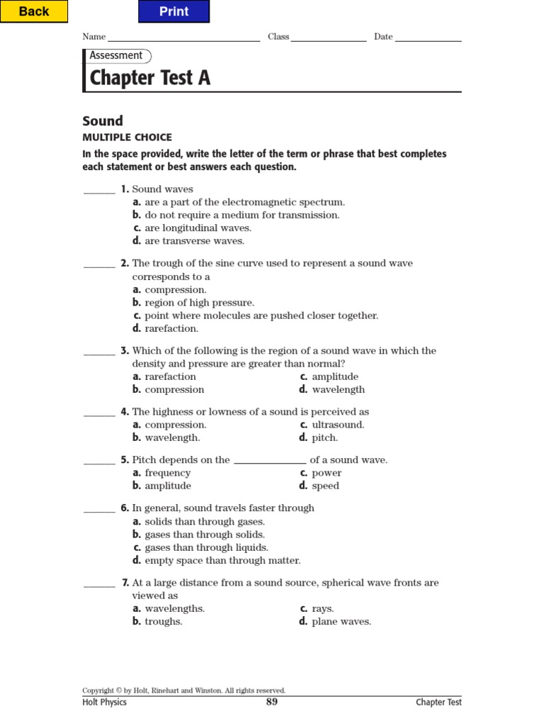 Chapter Test A: Sound | PDF | Sound | Waves