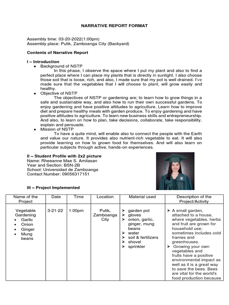 NARRATIVE REPORT FORMAT Sure Na | PDF | Vegetables | Gardens