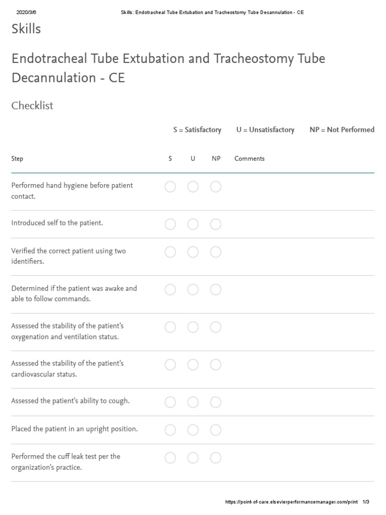 Skills - Endotracheal Tube Extubation and Tracheostomy Tube ...
