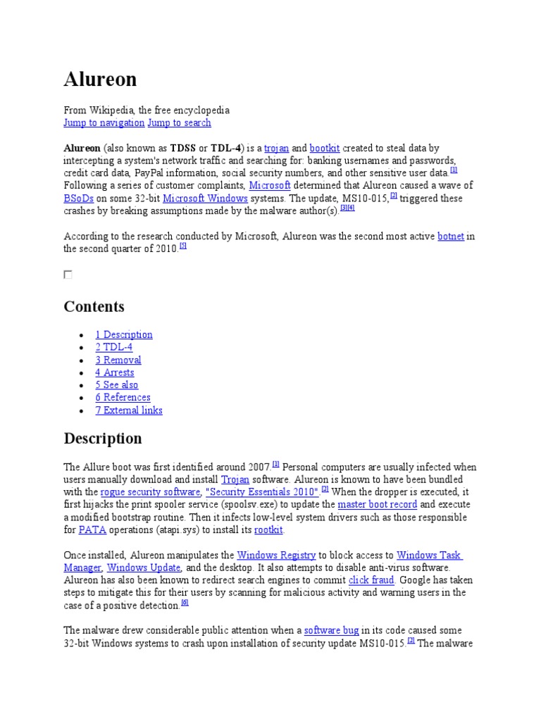 Alureon: Alureon (Also Known As TDSS or TDL-4) Is A | PDF | Computer ...