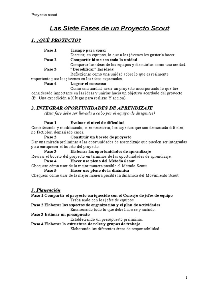 Las Siete Fases de Un Proyecto Scout | PDF | Exploración | Evaluación