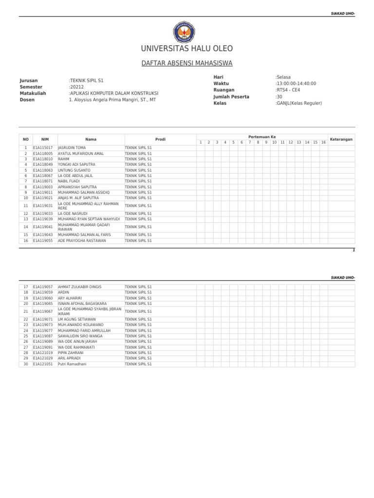 Absen-Aplikasi Komputer Dalam Konstruksi-Ganjl | PDF