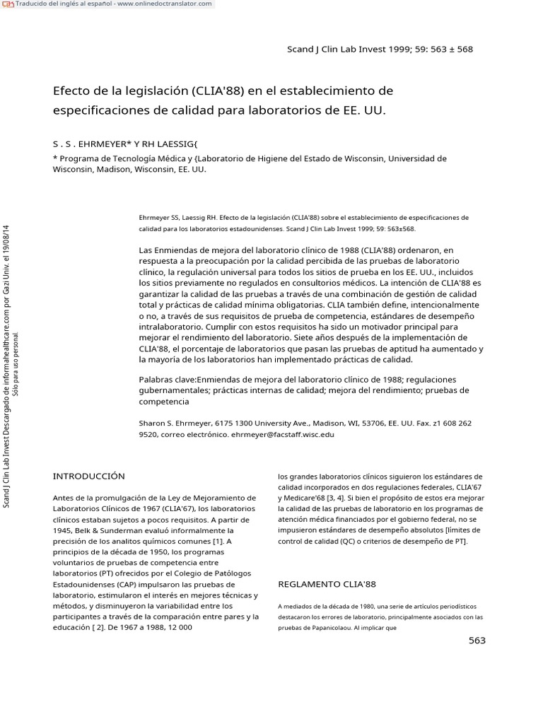 Clia 88.en - Es | PDF | Calidad (comercial) | Calibración
