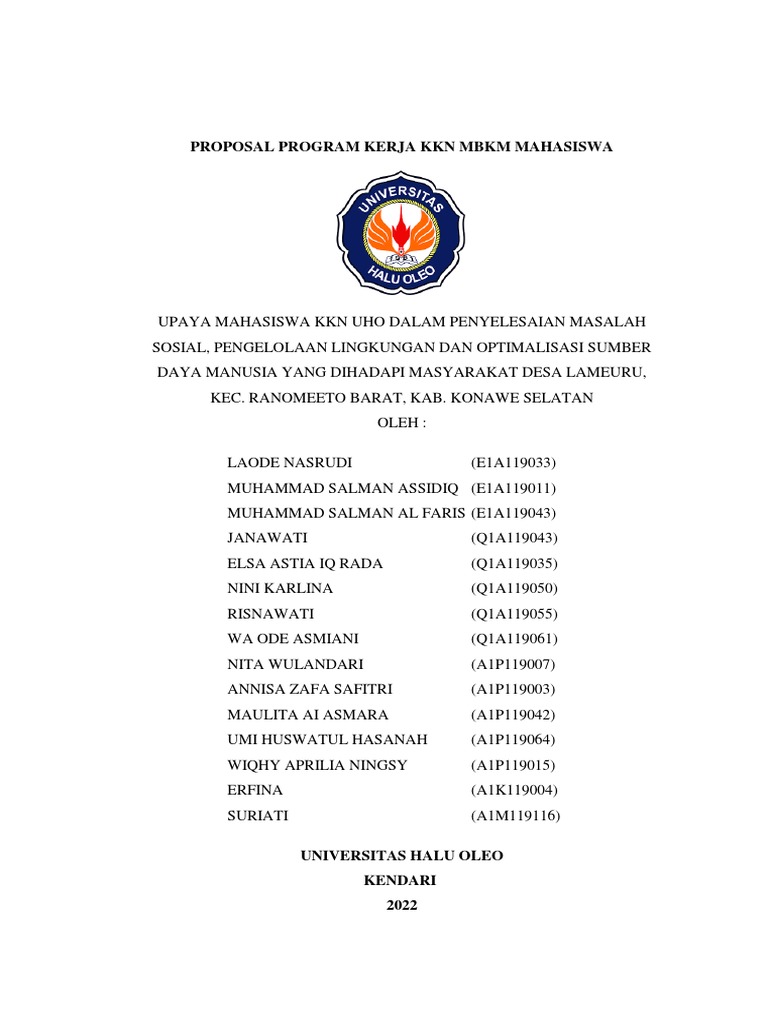 Proposal Kegiatan KKN Membangun Desa Lameuru, Kec. Ranometo Barat | PDF ...