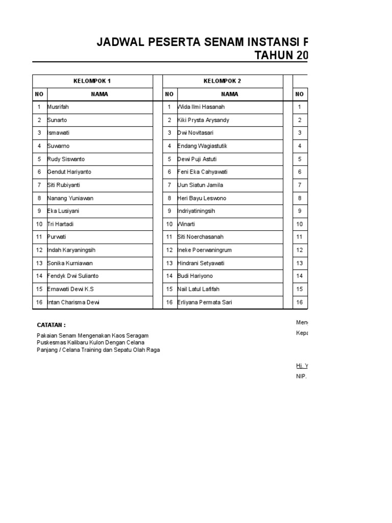 Jadwal Senam Puskesmas Kalibaru 2022 | PDF