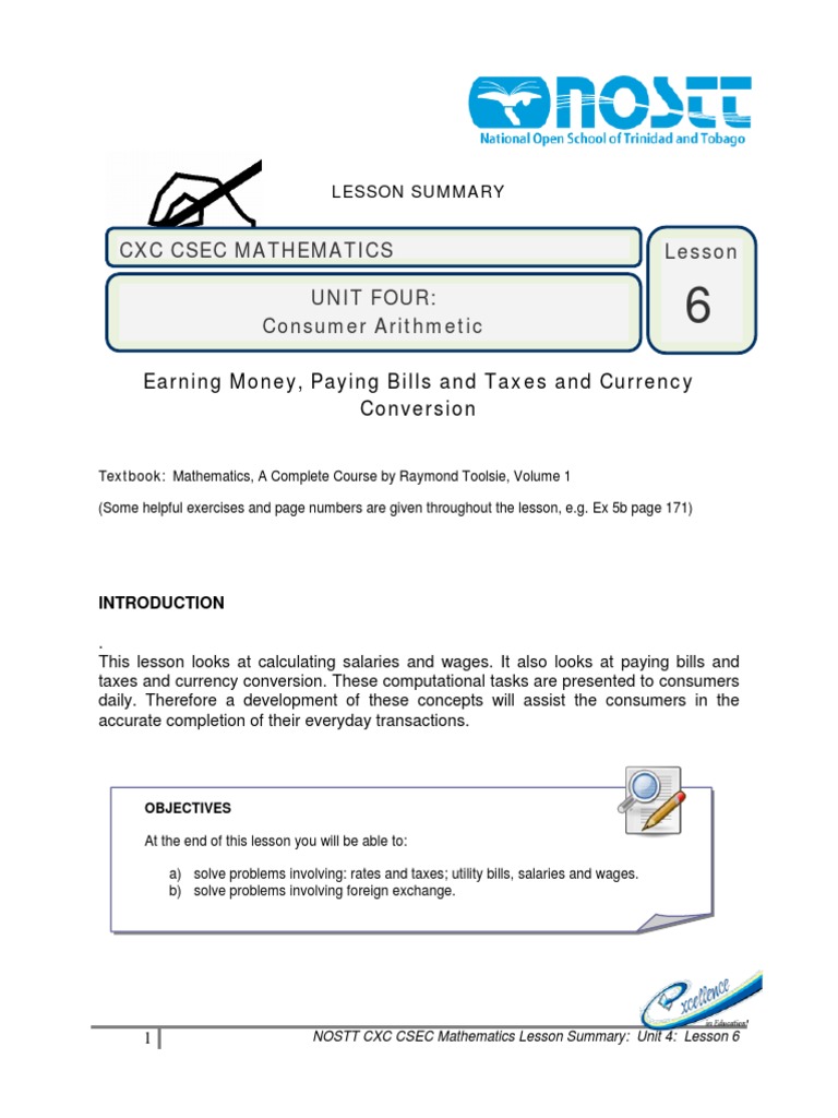 Lesson 6 Consumer Arithmetic Pdf Overtime Salary