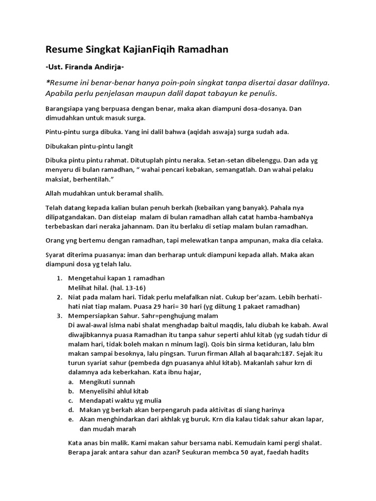 Catatan Singkat Resume Kajian Fiqih Ramadhan | PDF | Agama & Spiritualitas