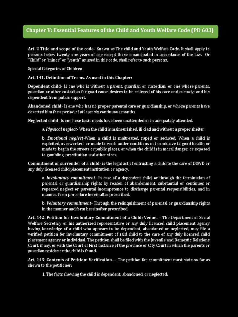 Child and Youth Welfare Code Overview | PDF | Legal Guardian | Parent