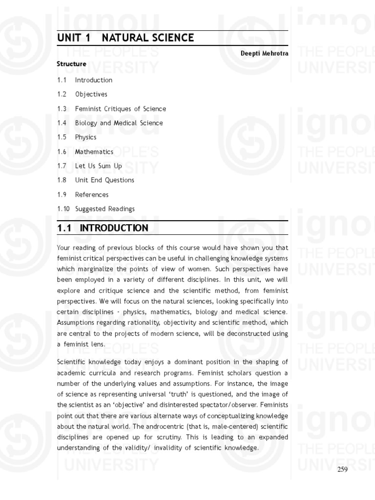 Unit 1 Natural Science: Structure | PDF | Science | Gender Studies
