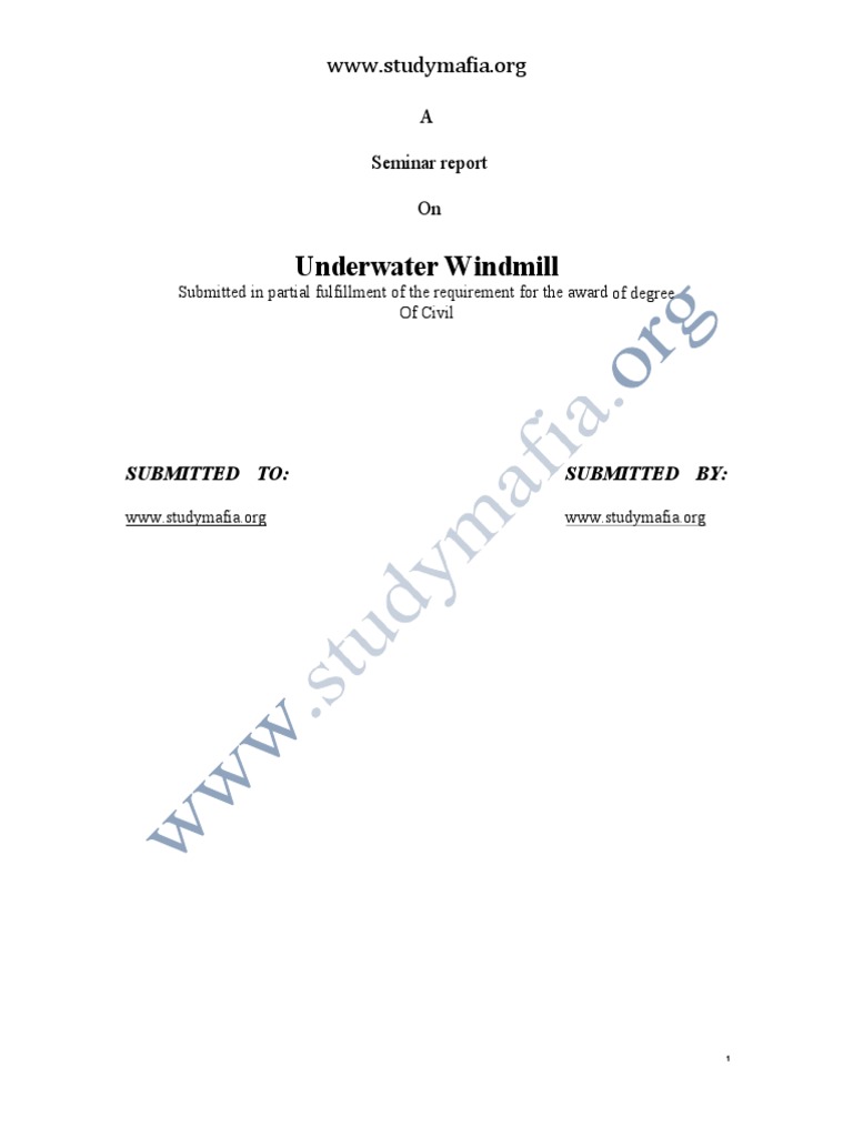 Underwater Windmill Seminar Report | PDF | Biofuel | Renewable Energy